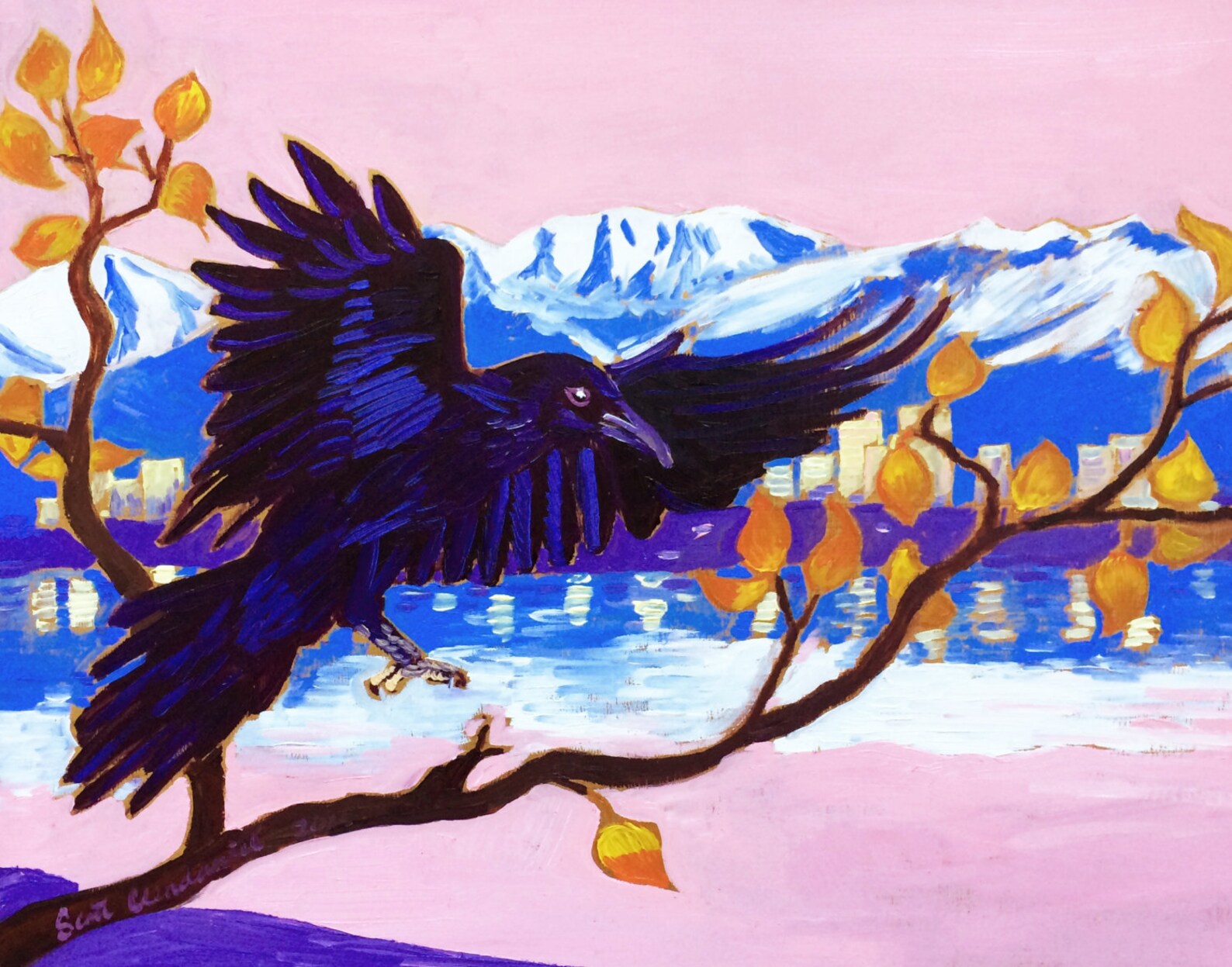 Raven Art Print Anchorage Painting Alaska Painting - Etsy