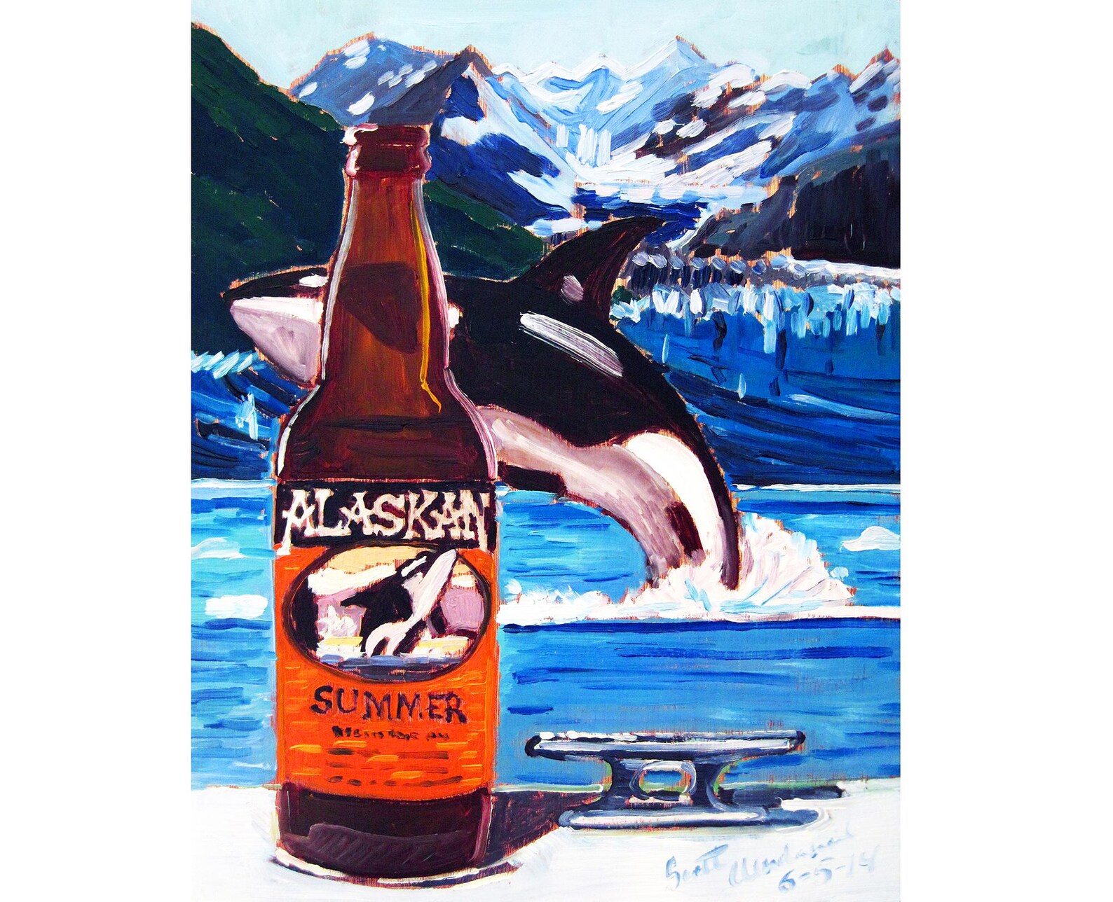 Alaskan Brewing, Summer Ale, Orca Whale Painting, Alaska Mountains ...