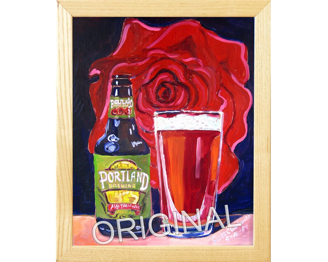 Portland Art, City of Roses, Portland Beer Poster, Red Kitchen Alcohol ...