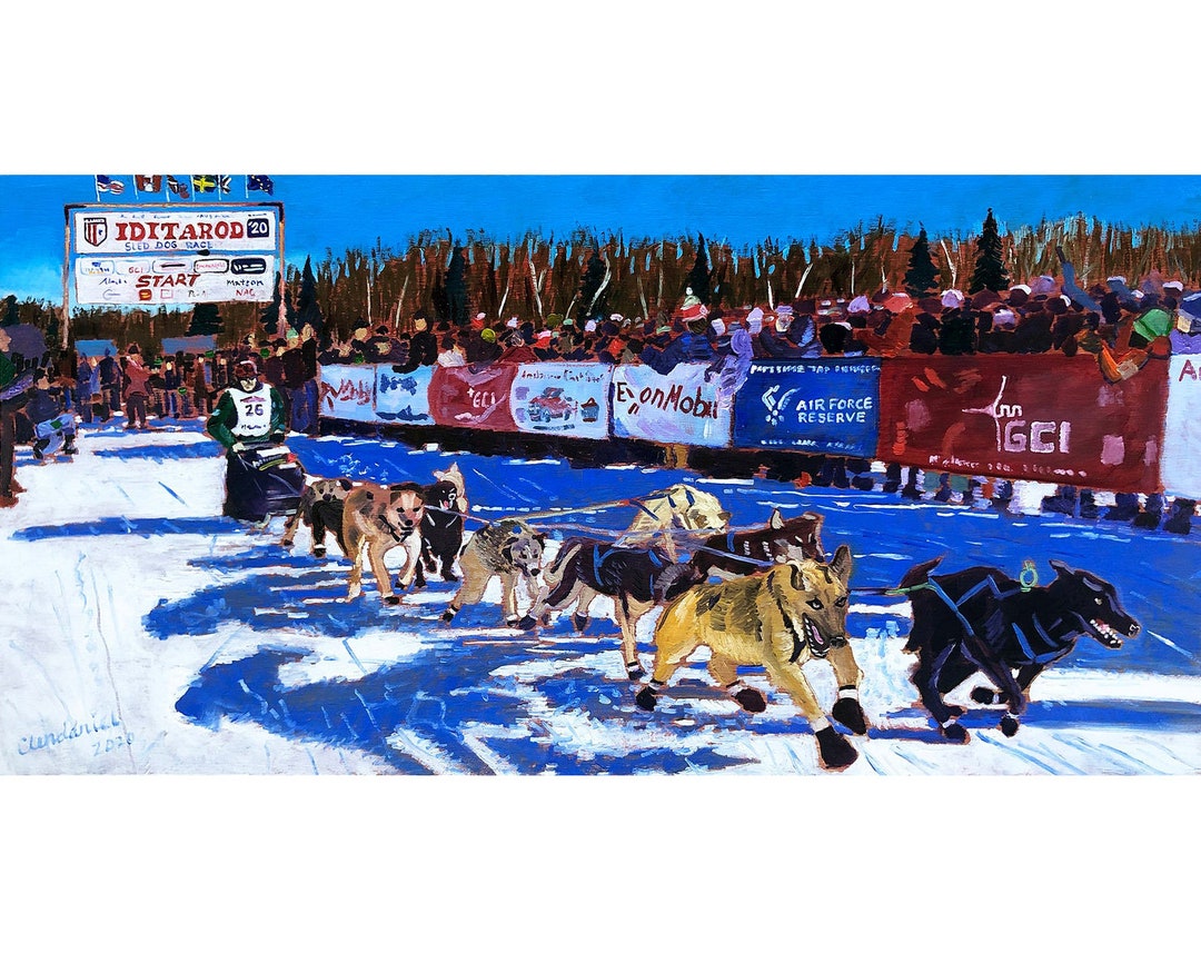 Iditarod Trail Sled Dog Race Start in Alaska Painting, Martin Buser ...