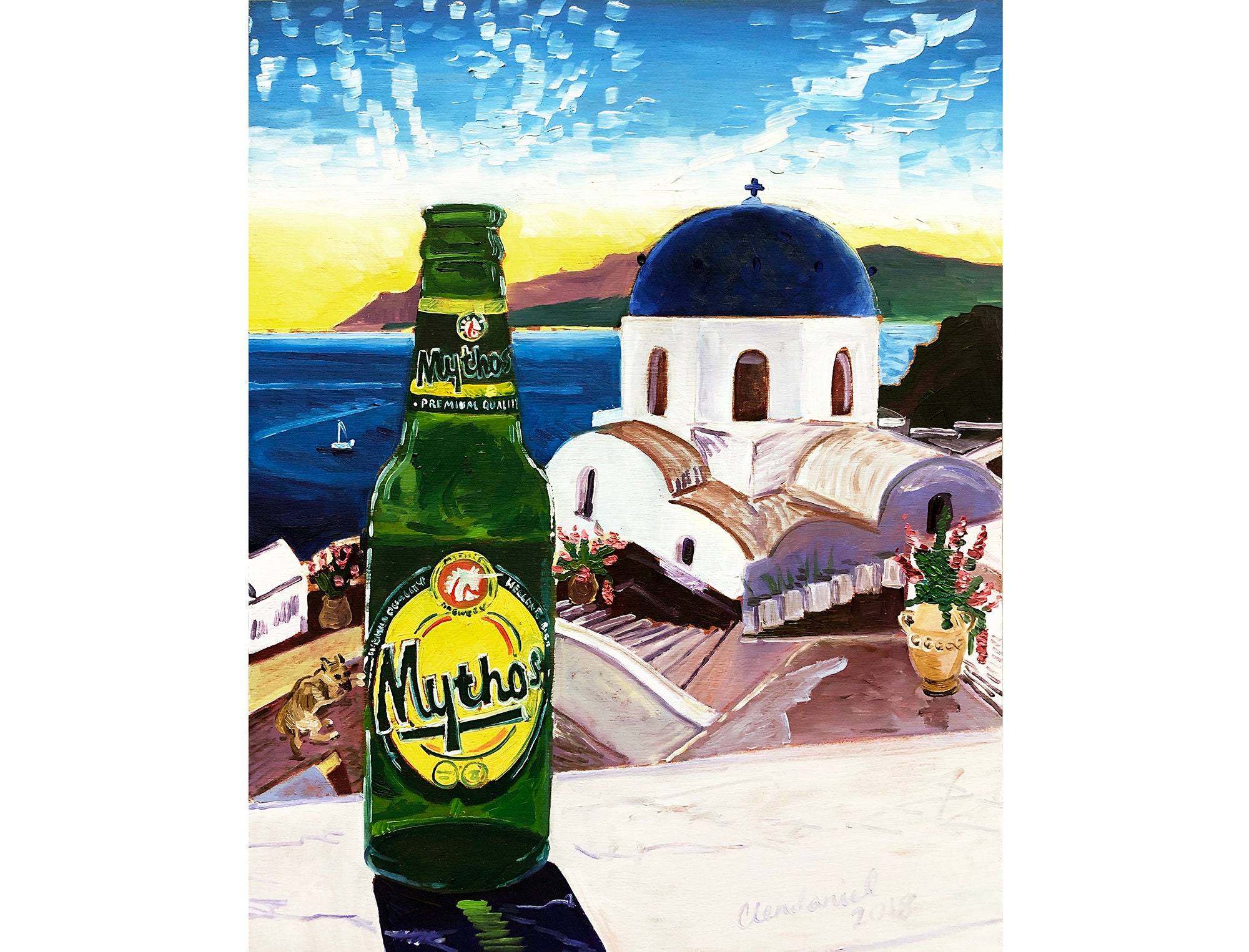 Mythos Greek Beer Art Print Santorini Greece Gift | Etsy