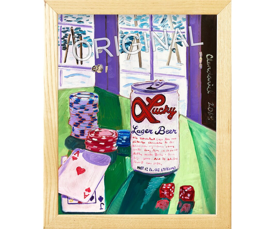 Lucky Lager Poster, Vintage Beer Can, Game Room Decor, Poker Chips ...
