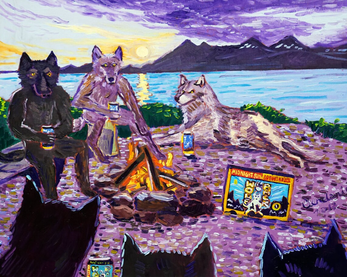 Wolf Painting, Animals Drinking Beer, Wolves Gift, Wolf Pack Pilsner ...