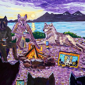 Wolf Painting, Animals Drinking Beer, Wolves Gift, Wolf Pack Pilsner ...