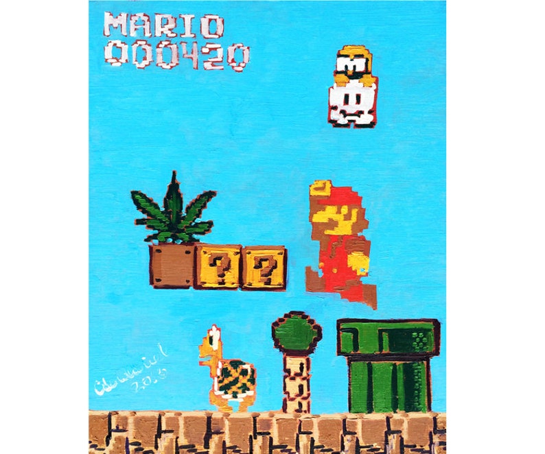 Video Game Art Nintendo Poster Mario & Cannabis Leaf Art - Etsy