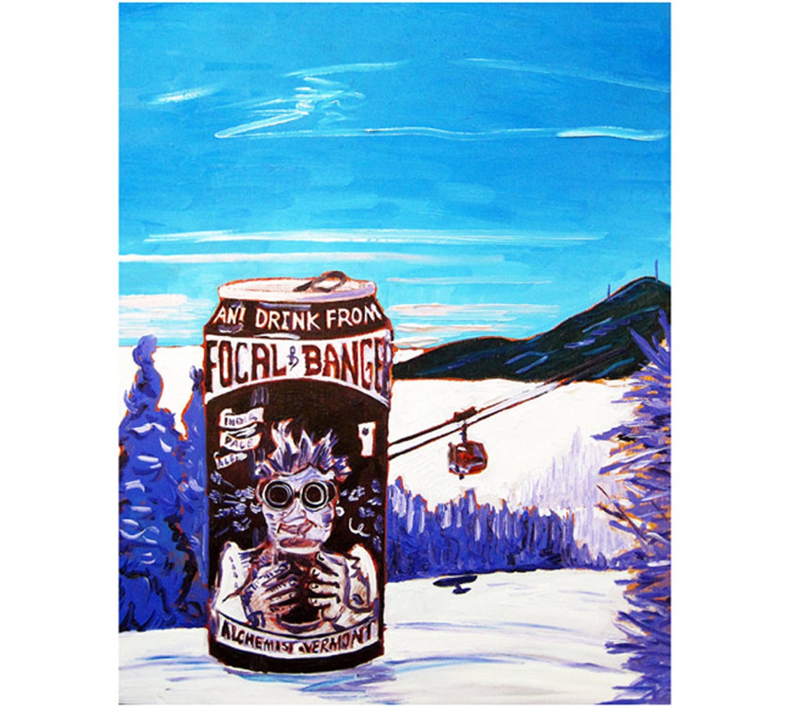 Focal Banger IPA Beer Painting, Vermont Skiing & Beer Art, Beer Lover ...