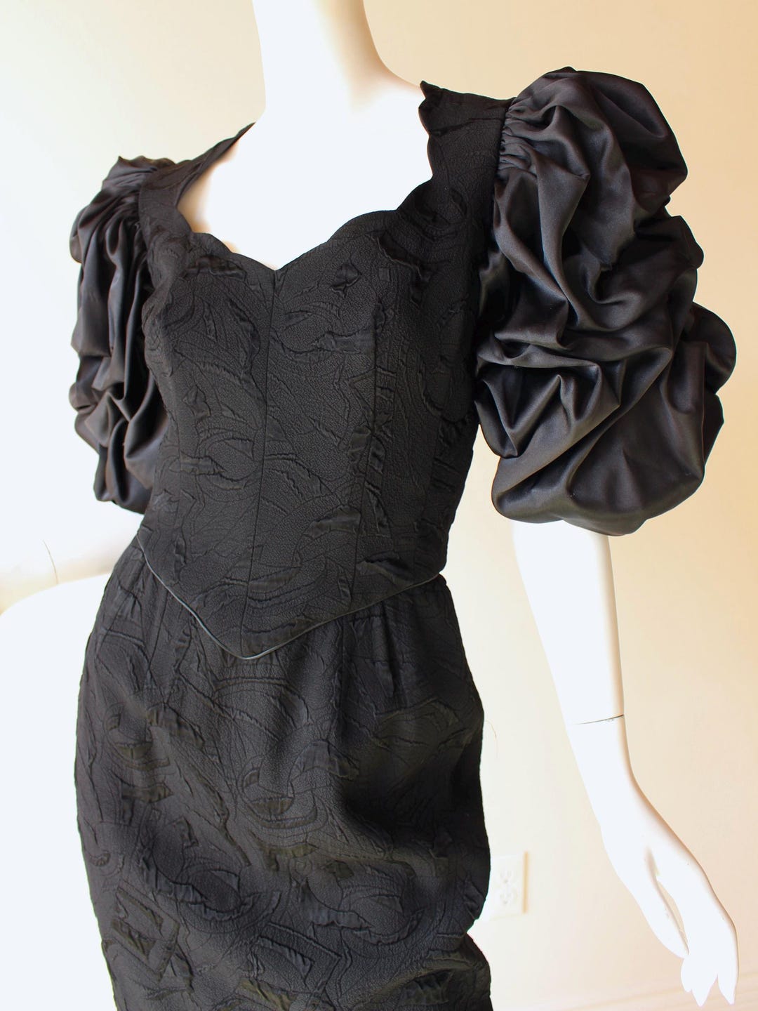 Vintage LBD Couture Black Cocktail Dress With Huge Puff Sleeves and Cut ...