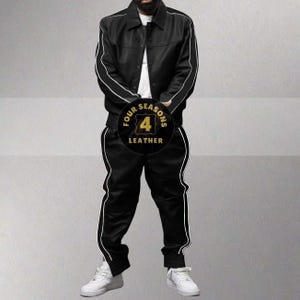 Men's 100% Genuine Real Soft Leather Piping Tracksuit Sweatsuit [black ...