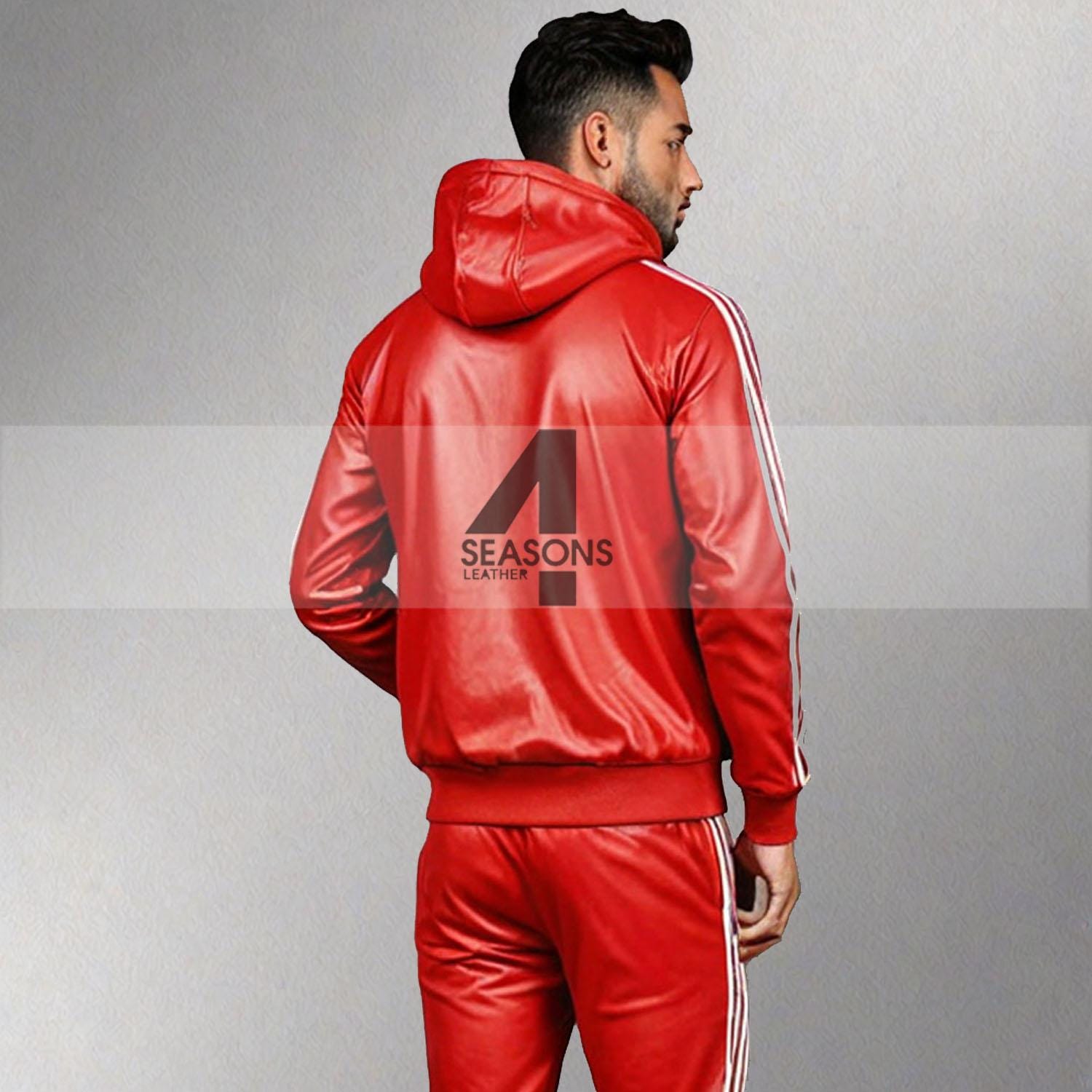 Men's Red Lambskin Leather Tracksuit: White Stripe Jogging Suit - Etsy
