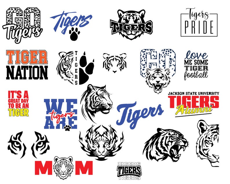 20 Tiger SVG Bundle: School Spirit Graphics, Cartoon PNG (digital ...