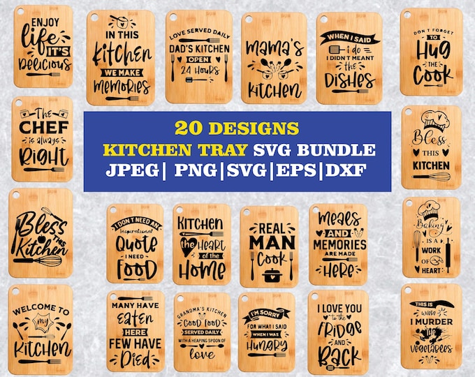 Kitchen Tray Svg Bundle 20 Designs, Cutting Board Svg, Plate Svg, Tray ...