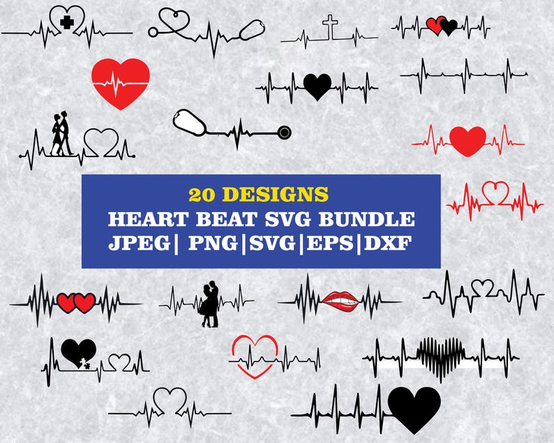 Heartbeat Line SVG Bundle: ECG EKG Cut Files for Cricut (digital ...