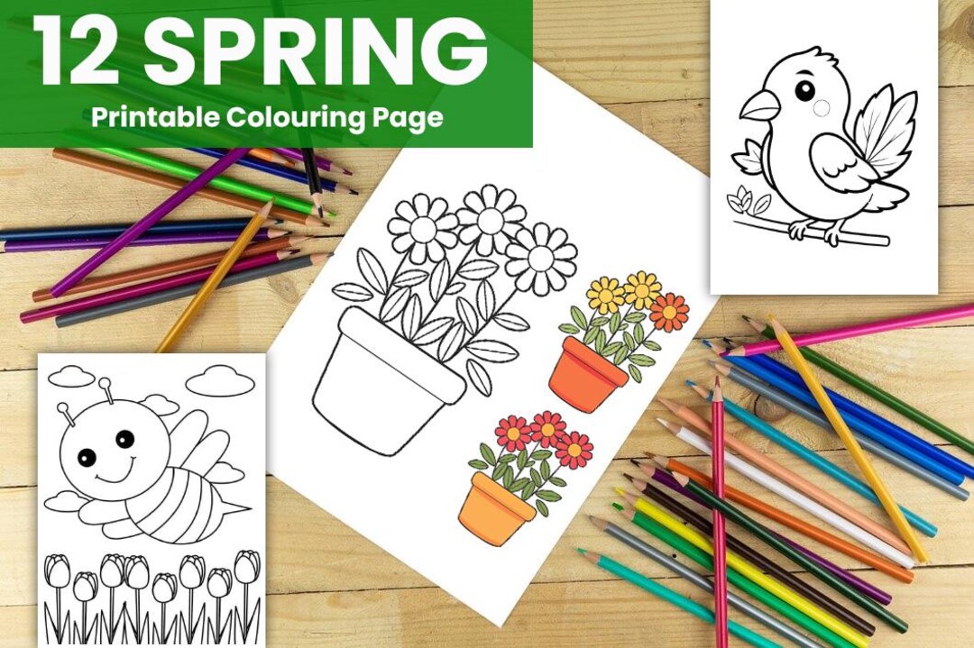 Easy Spring Coloring Pages for Kids, Cute Hello Spring, Spring ...