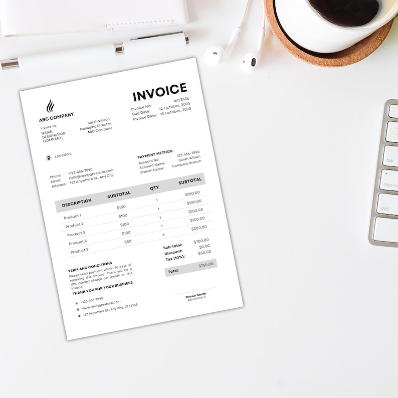 Editable Invoice Template: Modern Small Business Order Form (instant ...