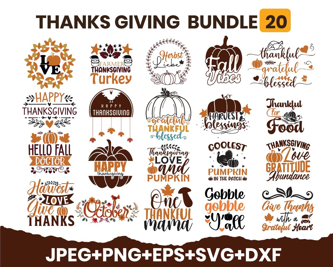 Thanksgiving SVG Bundle: Gobble, Thankful, Give Thanks (digital Files ...