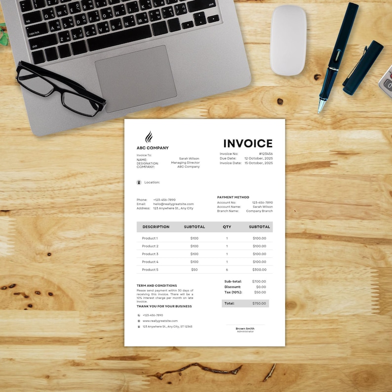 Editable Invoice Template: Modern Small Business Order Form (instant ...