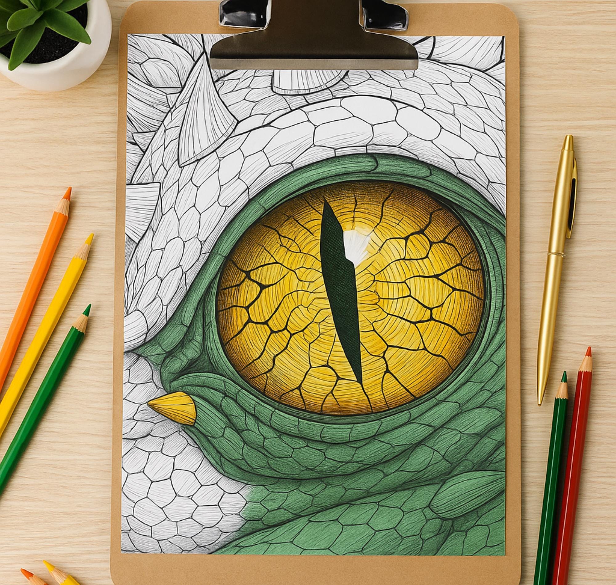 Dragon Eye Coloring Page for Adults | Fantasy Printable Art | Intricate ...