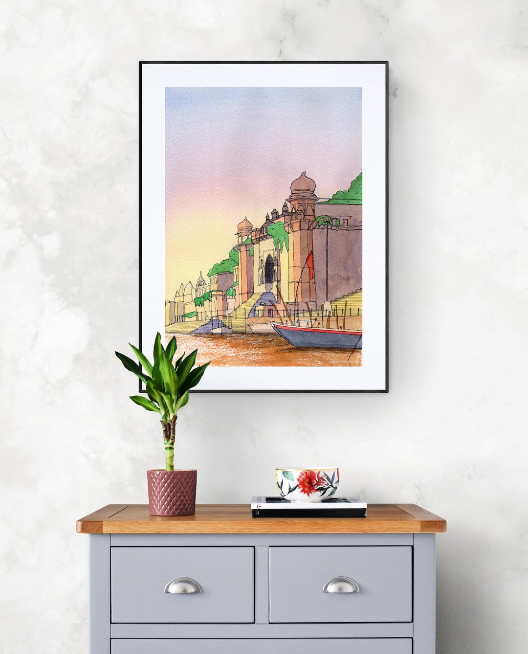 India Varanasi Ghats at Sunset Watercolour Painting Art Design - Etsy