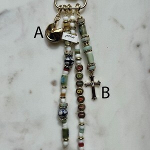 Handmade Beaded Keychain/ Bag Charm With Glass, Ceramic, and Stone ...
