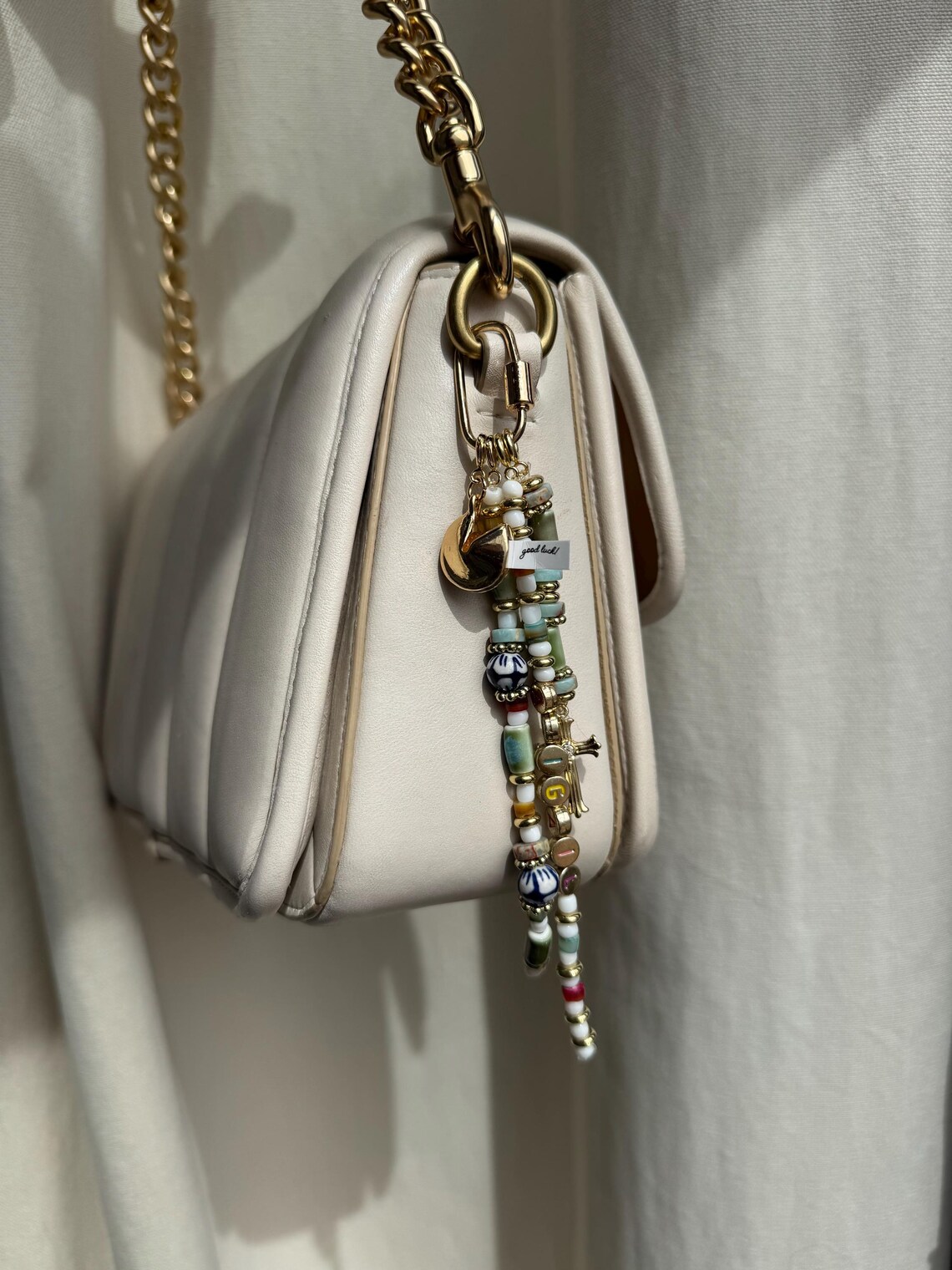 Handmade Beaded Keychain/ Bag Charm With Glass, Ceramic, and Stone ...