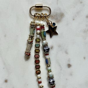 Handmade Beaded Keychain/ Bag Charm With Glass, Ceramic, and Stone ...