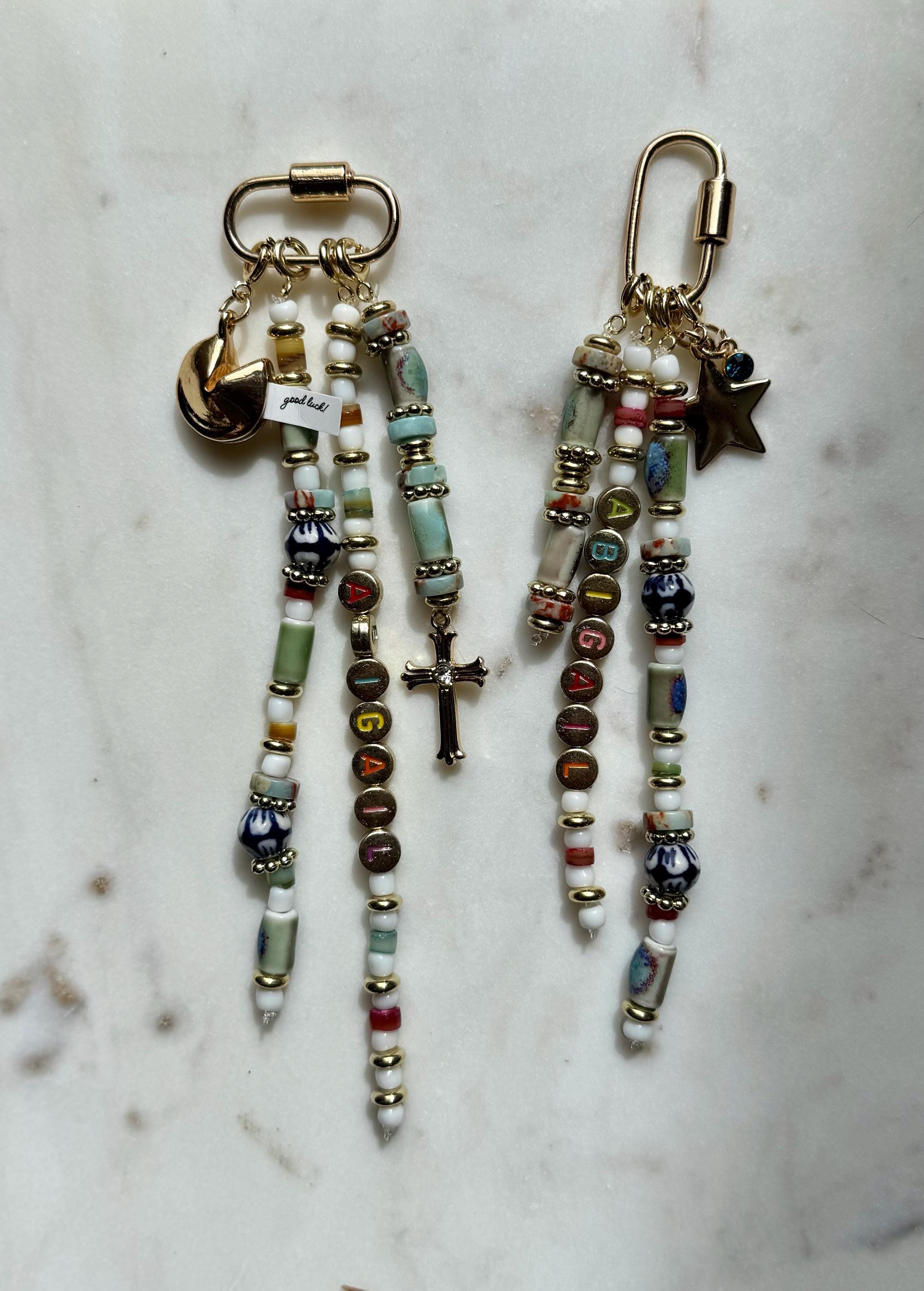 Handmade Beaded Keychain/ Bag Charm With Glass, Ceramic, and Stone ...