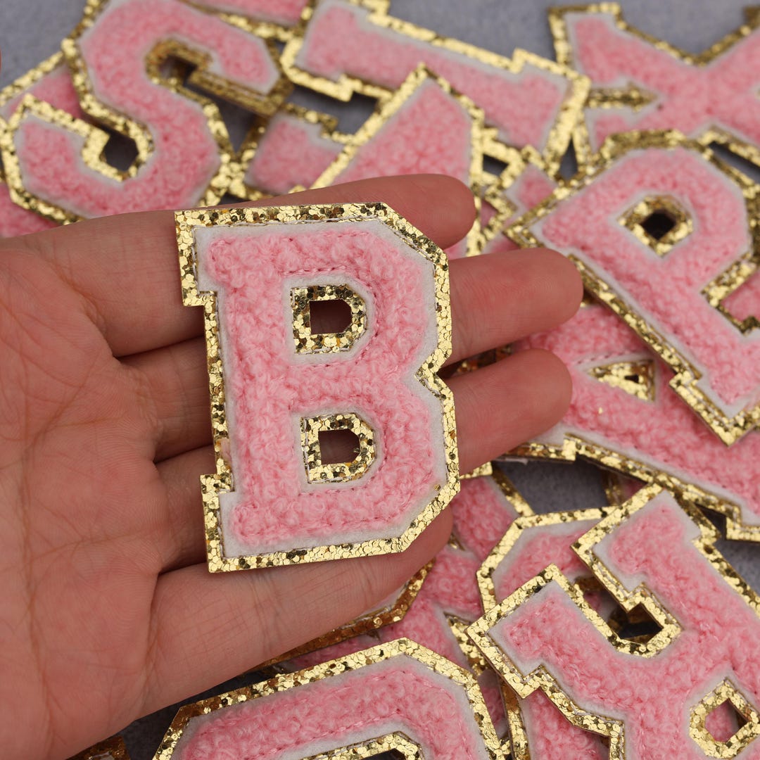Pink Gold Edge Letter Patch 5cm Iron On/sew Applique Letter Embroidery ...