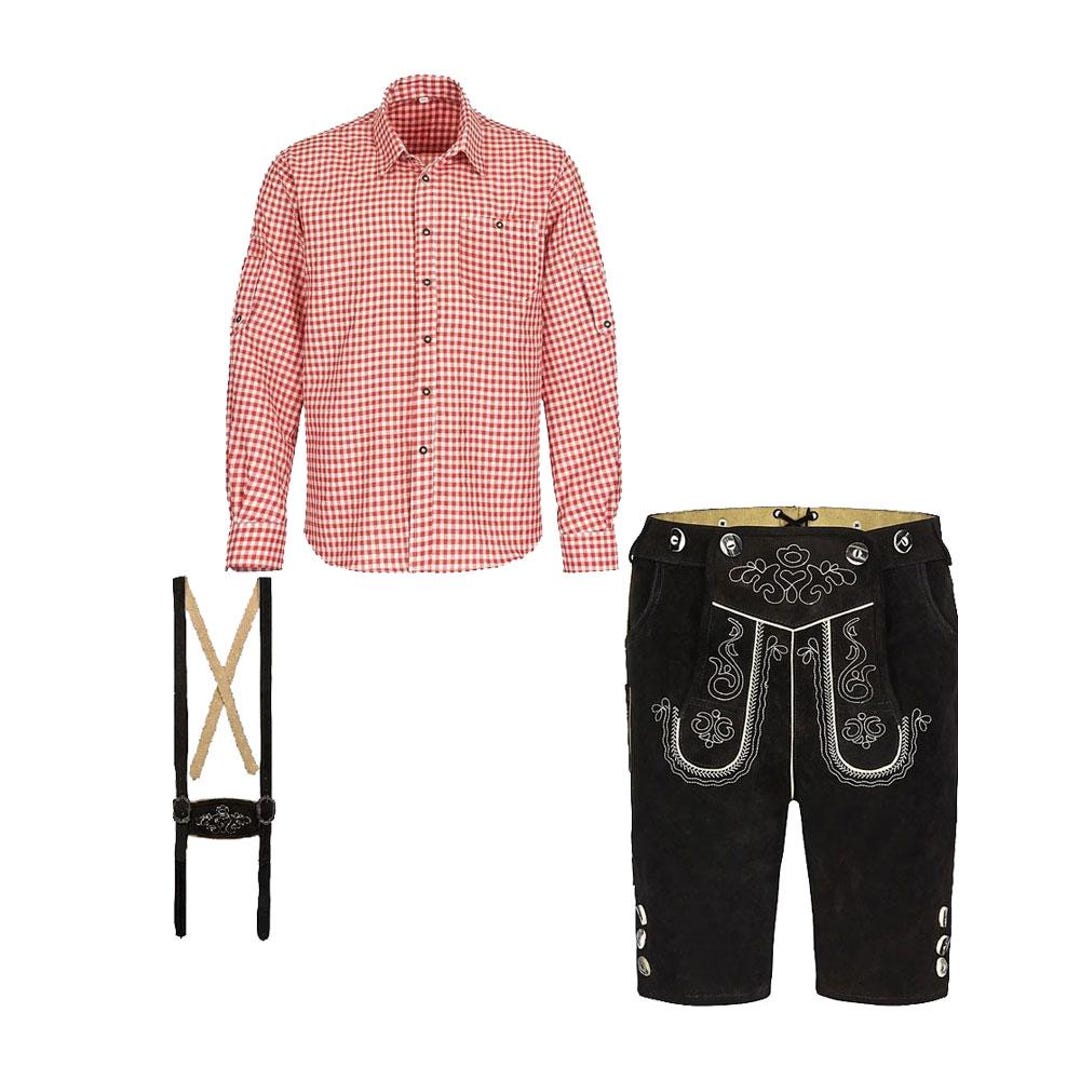 Traditional German Outfit Set – Black Leather Shorts (46–60) With Red ...