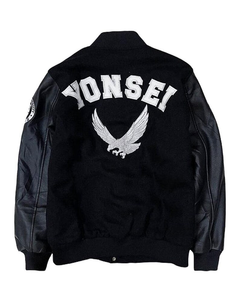 Yonsei University Black Varsity Jacket | Korean Letterman Jacket | Kpop Inspired Bomber | Wool ...