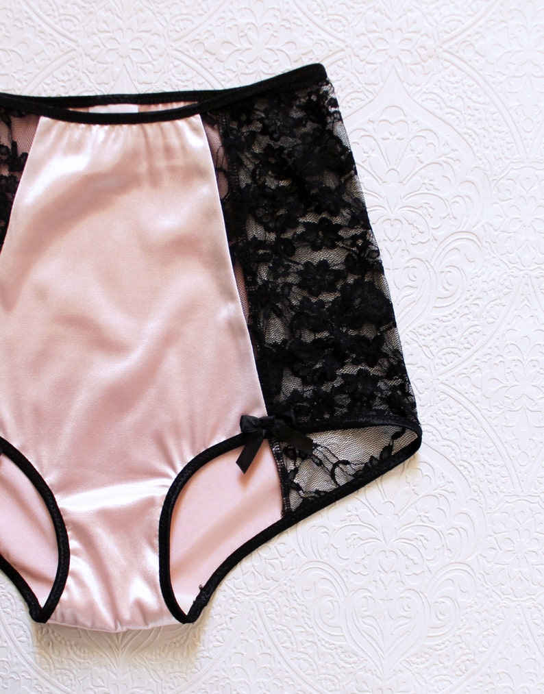 Va Va Voom Pink Satin And Black Lace Pin Up High Waist Etsy