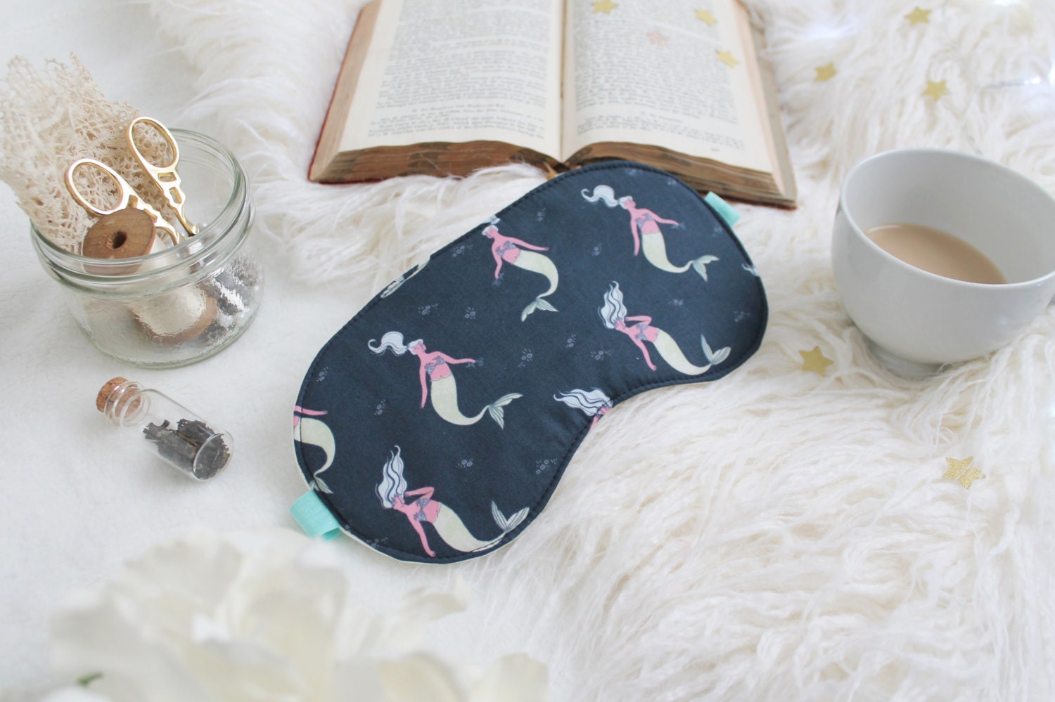 Navy Mermaid Cotton Sleep Mask Handmade to Order for the | Etsy