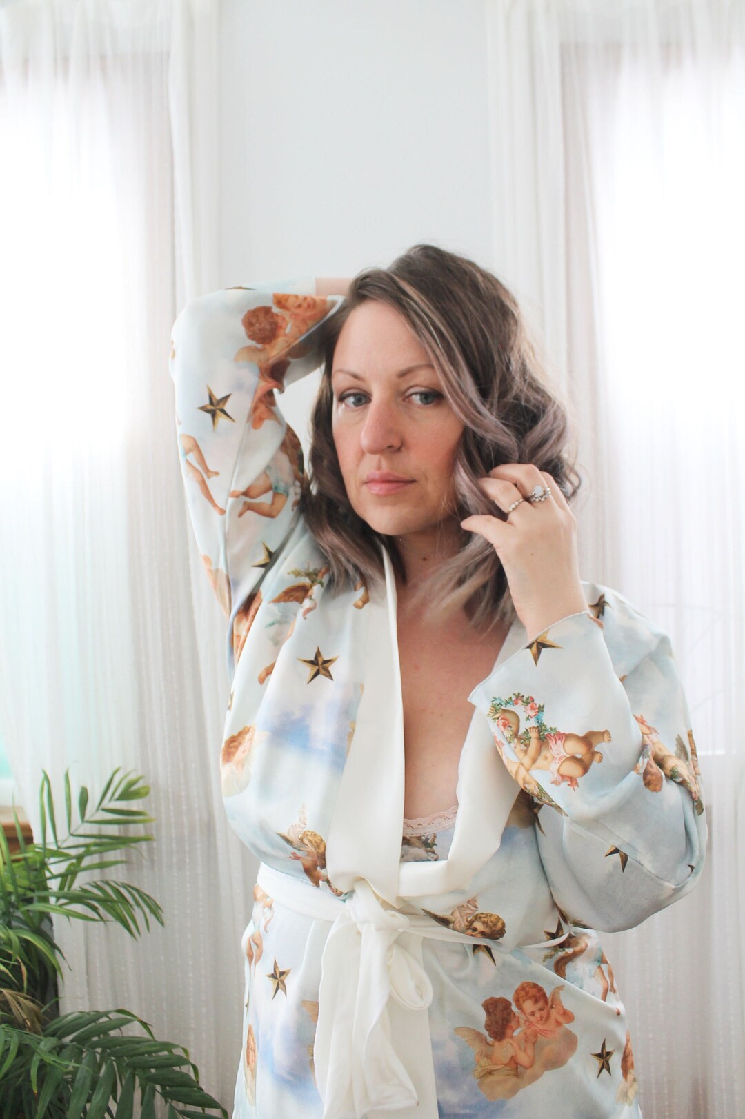 Cherub Rock Robe Sky Blue 90s Inspired Angel Print Customizable Kimono ...