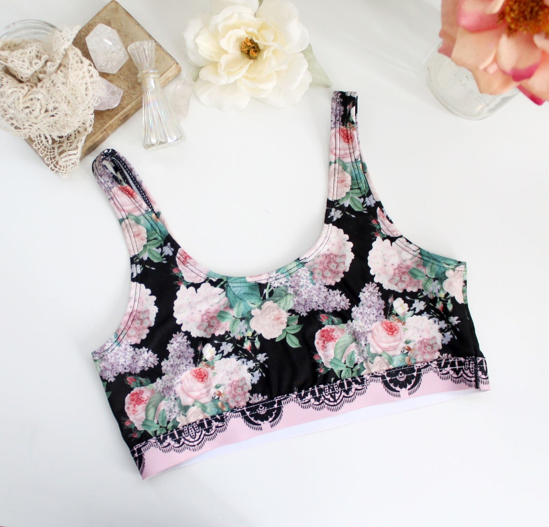 Nightshade Bralette Scoop Neck Wire Free Bra in Dark Victorian Floral ...
