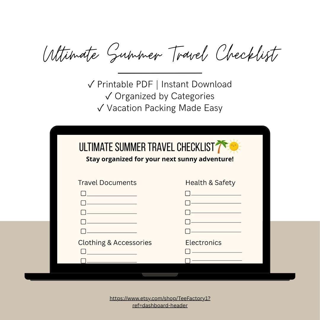 Ultimate Summer Travel Checklist Printable – Vacation Packing List PDF ...