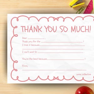 Children's Thank You Card - Instant Printable Download - Pink - Etsy