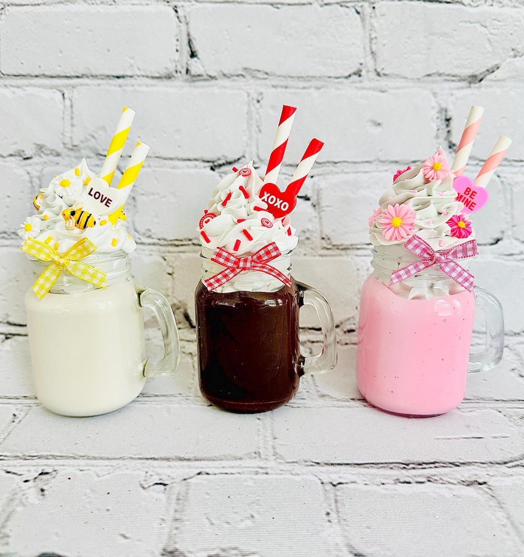 Small Faux Hot Chocolate Cocoa Milkshake Mason Jar Decor | Display ...