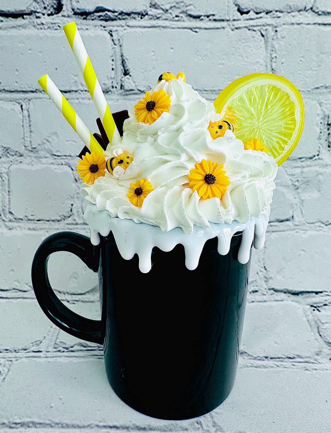 Bee Themed Faux Hot Cocoa Mug Decor Set | Fake Cupcake Muffin Cookie ...
