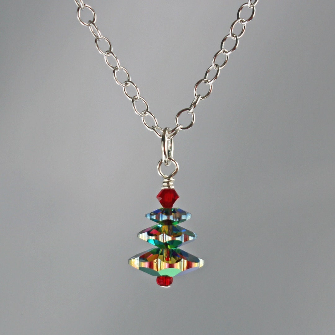 Green Austrian Crystal Christmas Tree Necklace - Etsy