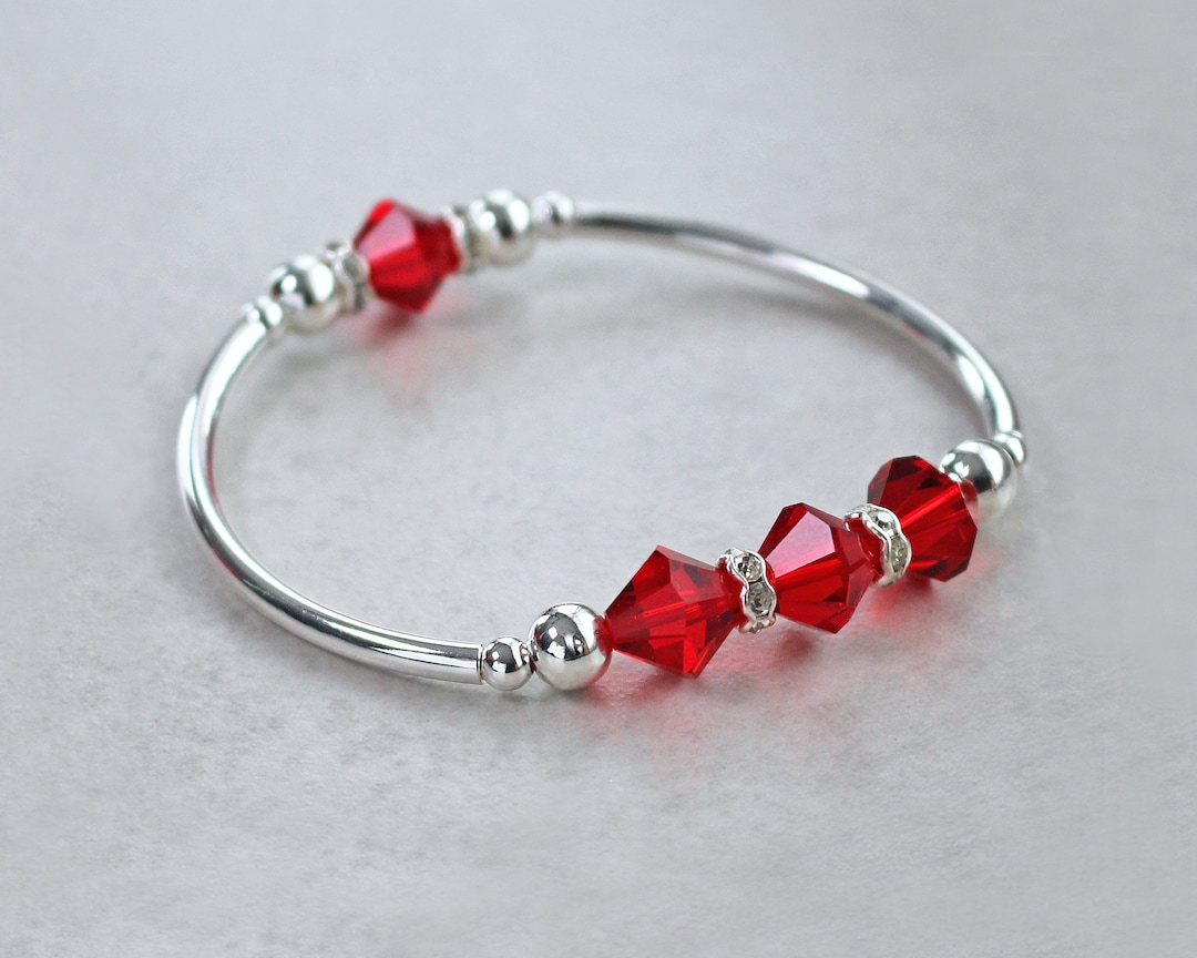 Bright Red Crystal Stretch Bracelet - Etsy