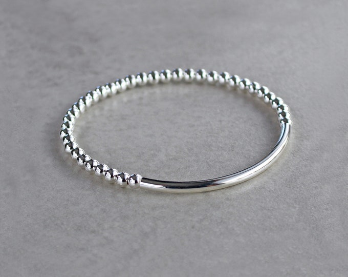 Sterling Silver or Silver Plated Minimalist Stretch Bracelet - Etsy
