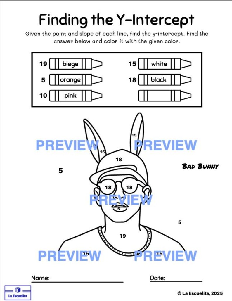 Latinx Musicians| Bad Bunny| Finding the Y-intercept | Color-by-number ...