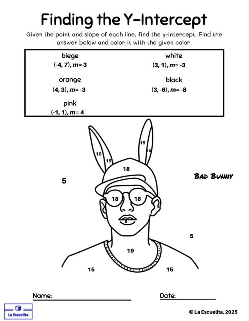 Latinx Musicians| Bad Bunny| Finding the Y-intercept | Color-by-number ...