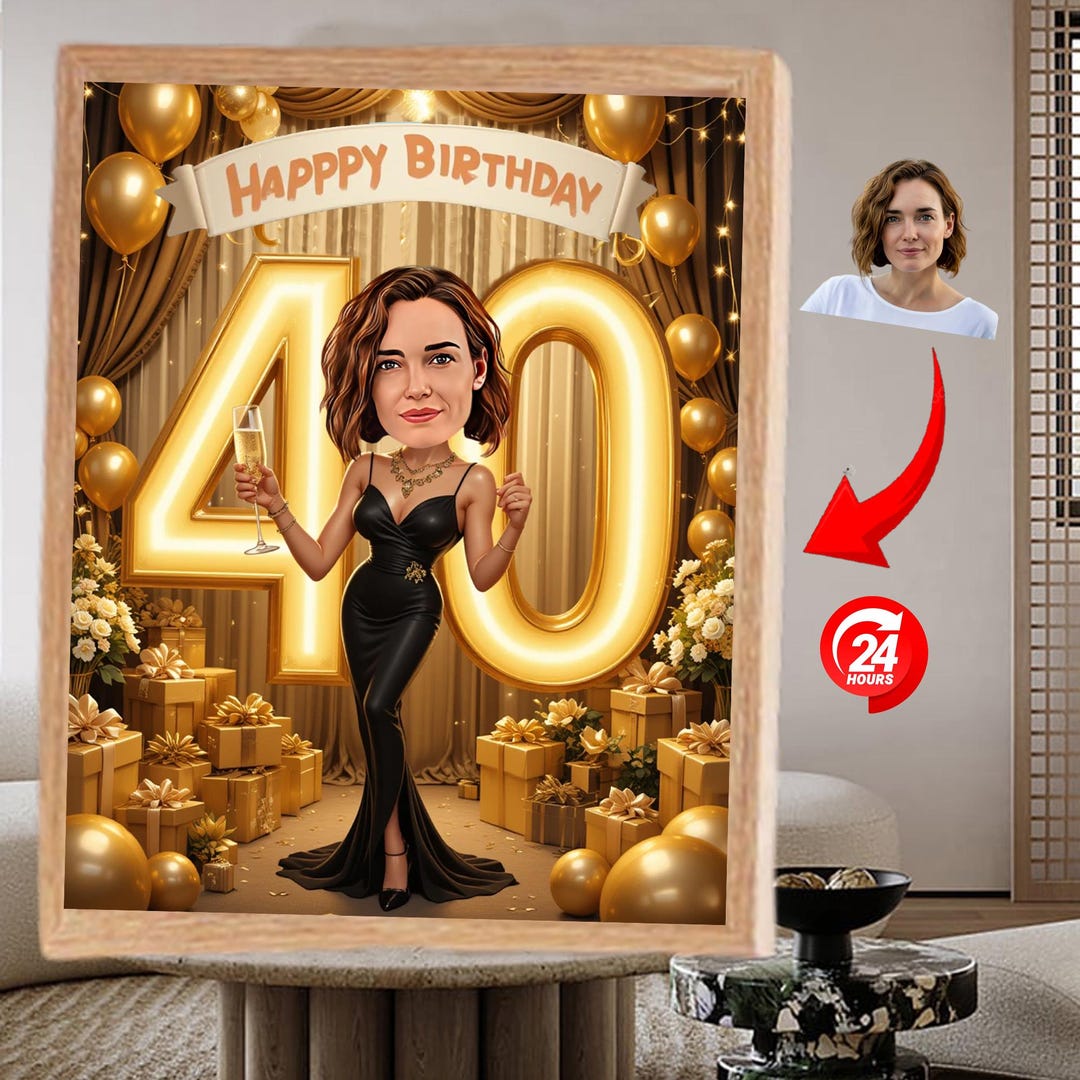 40th Birthday Caricature Gift for Her: Custom 40th Lady Cartoon ...