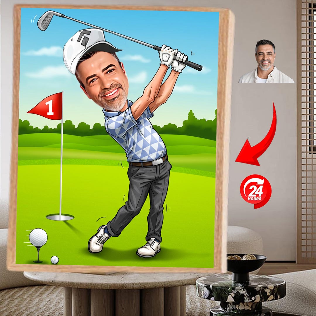 Custom Golfer Caricature Male Golf Player Cartoon Portrait - Etsy