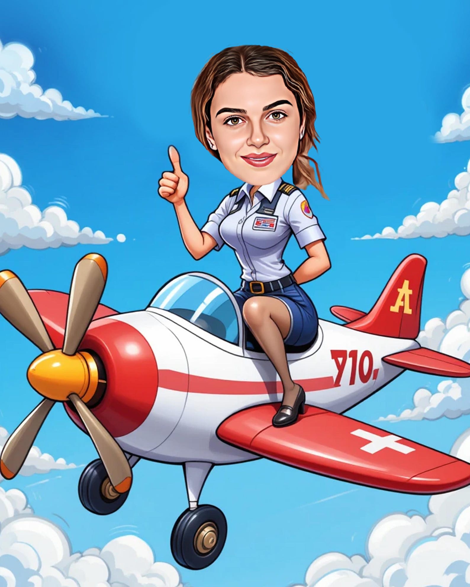 Custom Pilot Portrait: Female Caricature From Photo Digital Download - Etsy