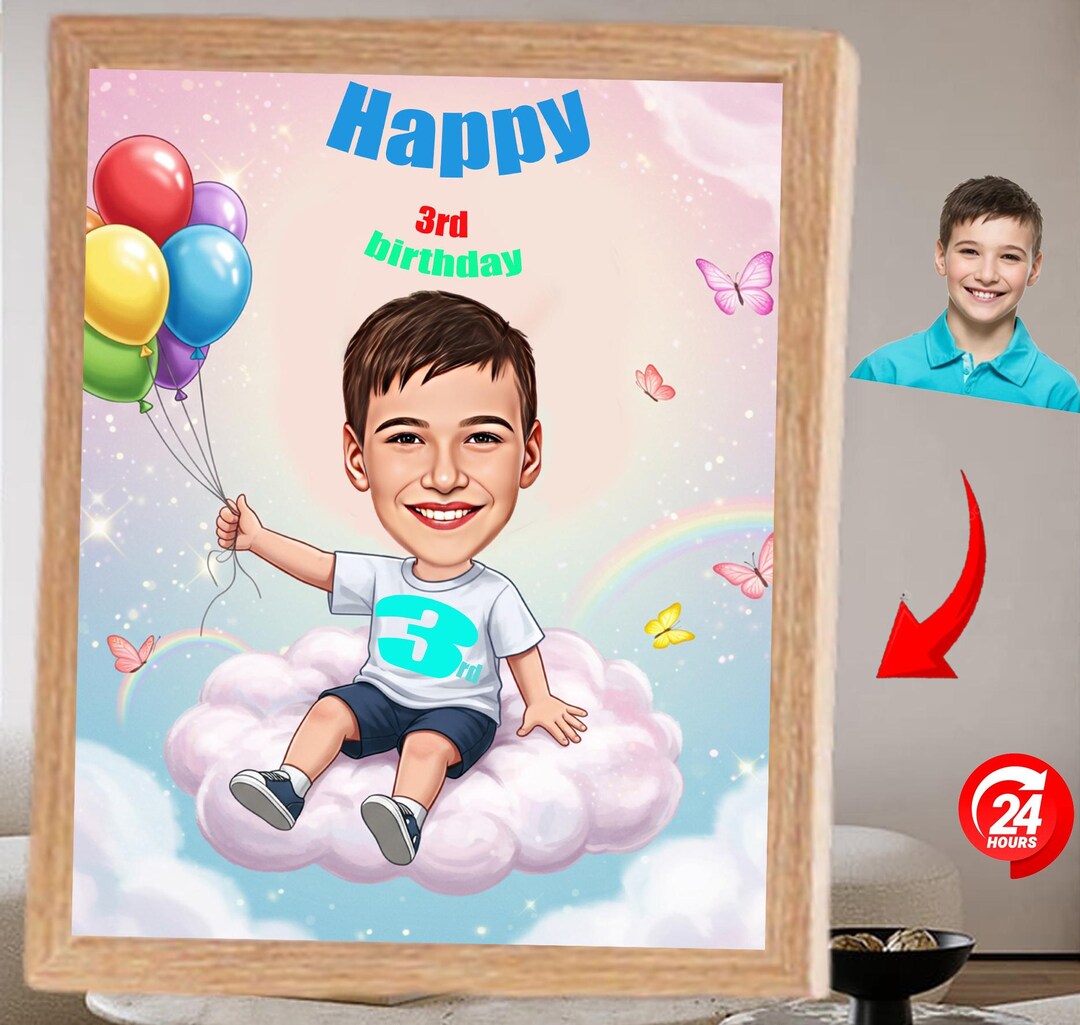 Custom 3 Years Old Birthday Son Cartoon Portrait Kids Caricature ...