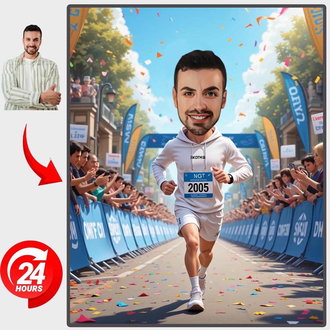 Custom Runner Caricature: Personalized Cartoon Athlete Portrait - Etsy