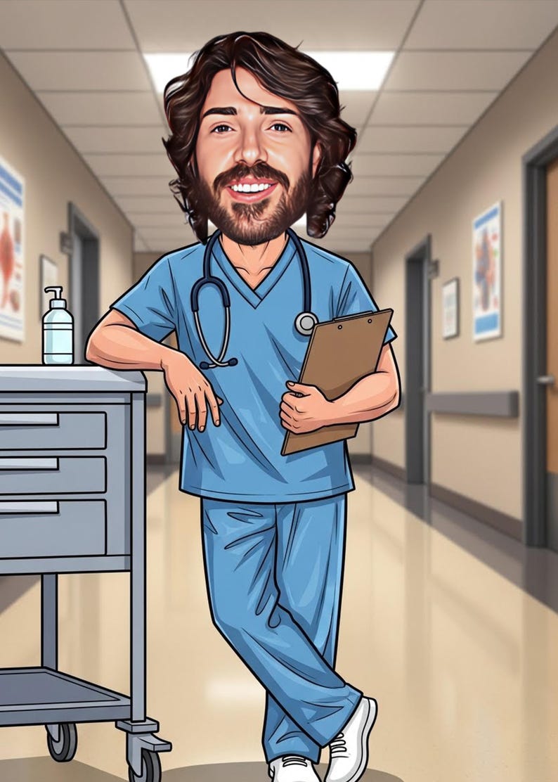Custom Nurse Caricature Male Nurse Cartoon Portrait, Funny Graduation ...