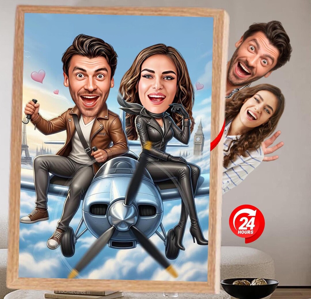 Custom Traveling Couple Portrait Pilot Cartoon Funny Anniversary ...
