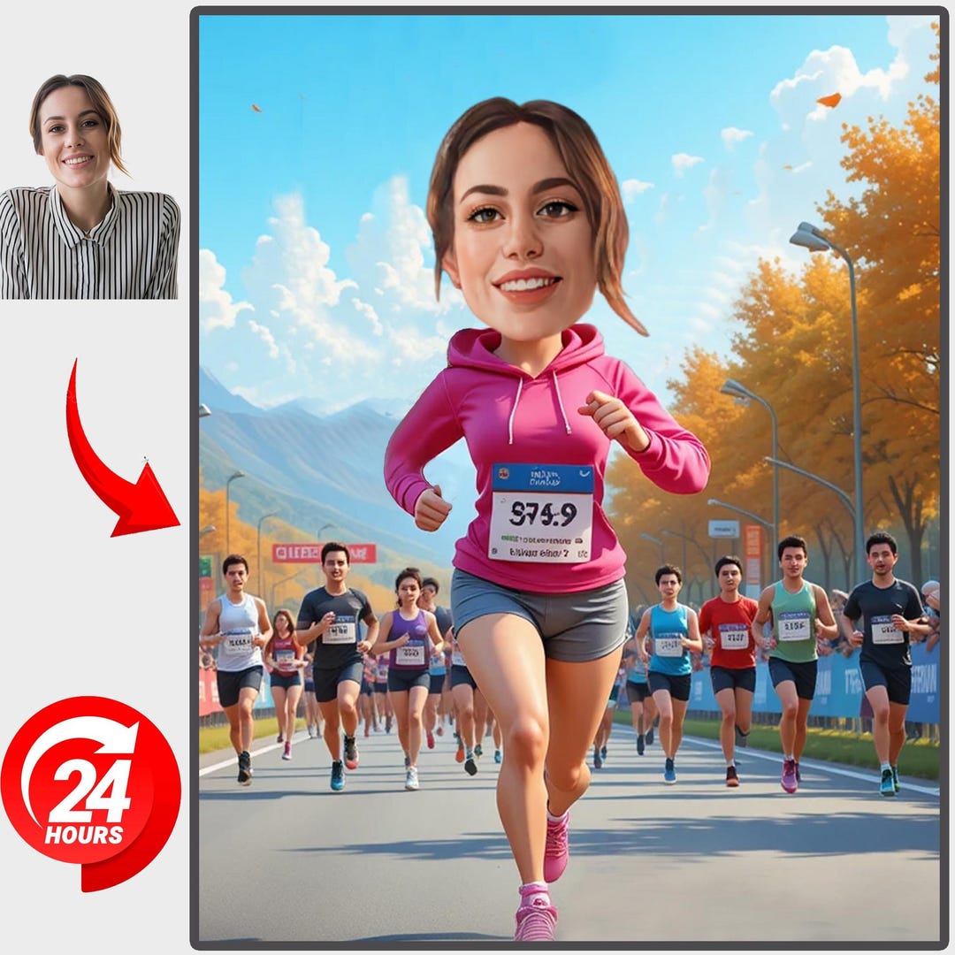 Custom Woman Running, Cartoon Caricature, Caricature Gift for Runner ...